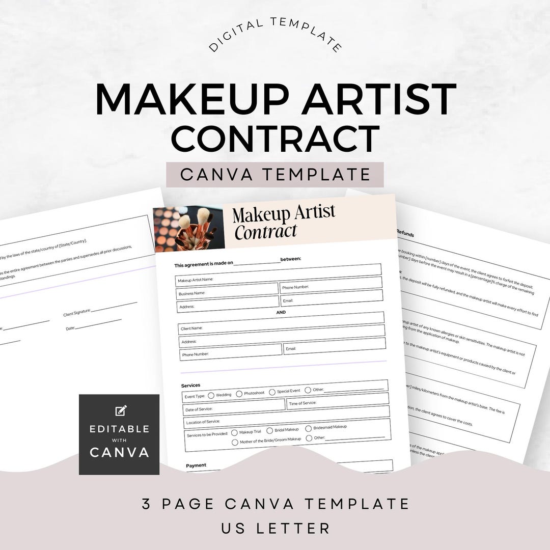 Celebration Makeup Package Intake Form Make up Artist Canva Template ...