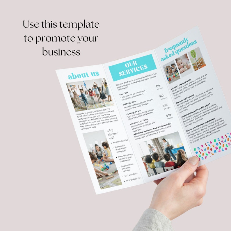 Childcare Trifold Canva Template Editable Folding Brochure Small ...