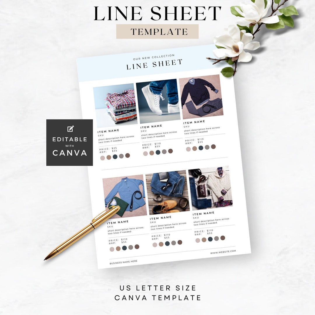 Wholesale Line Sheet Template, for Small Business Mens Fashion Apparel ...