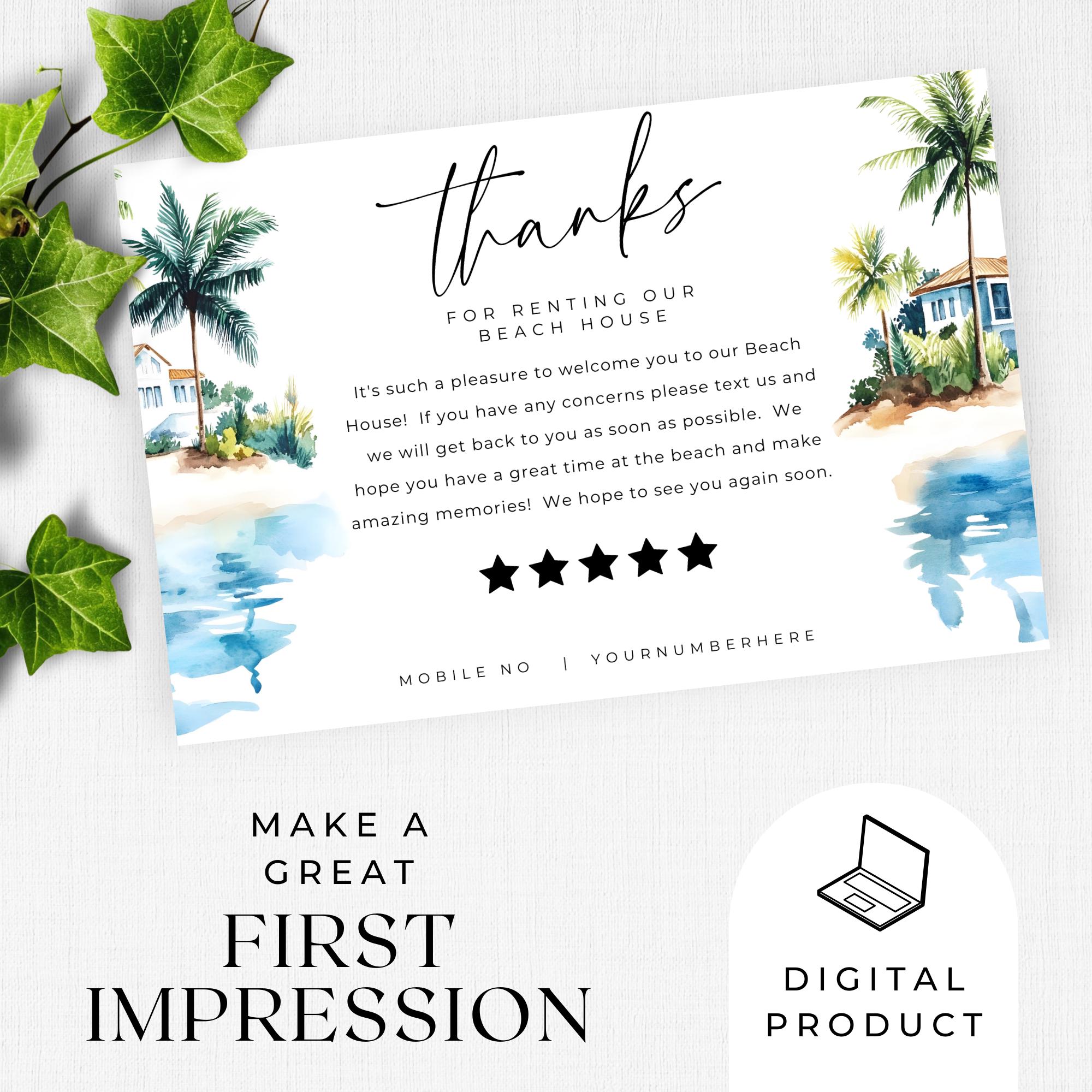 Airbnb Beach House Welcome Guest Card Coastal Vacation Rental Arrival ...