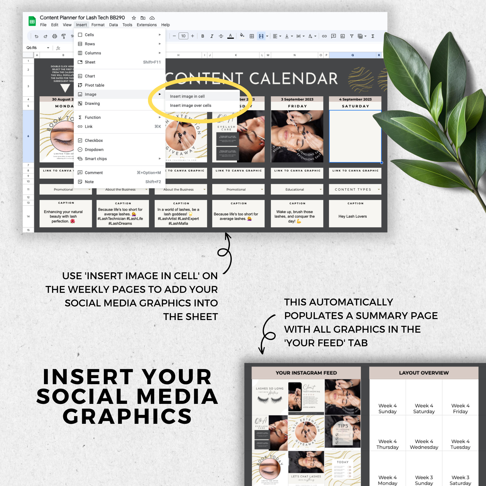 Lash Tech Social Media Content Planner, Google Sheets Insta Calendar ...