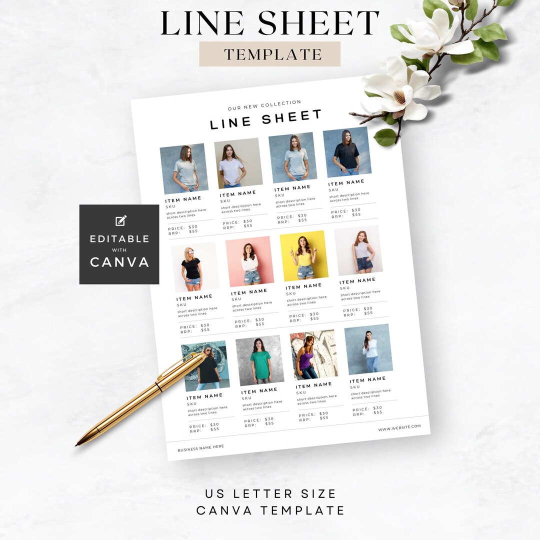 Product Line Sheet Template for Fashion Tshirt, Canva Template With ...