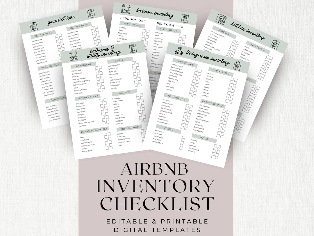 Airbnb Printable Checklist Bundle Canva Template Cleaning Inventory ...