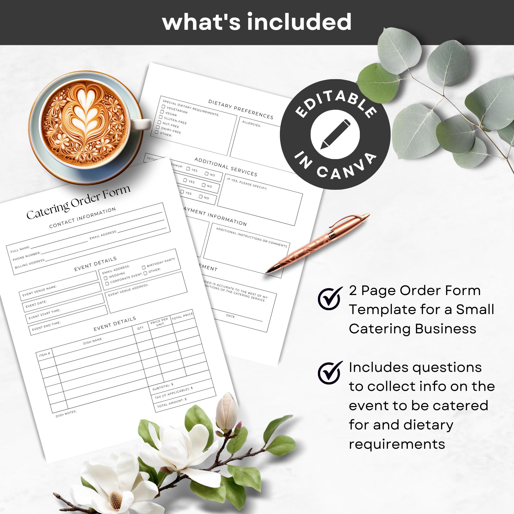 Catering Order Form Small Business Canva Template Simple Customer Event ...