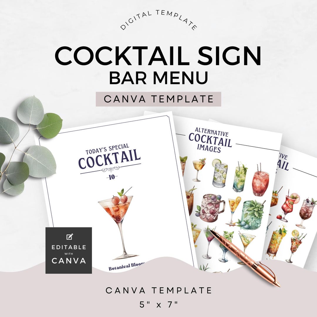 Signature Cocktail Menu Sign Canva Template Editable Drink Menu Bar ...