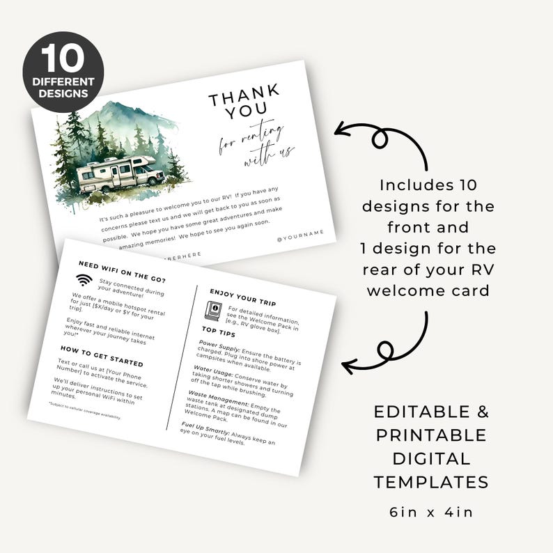 RV Rental Welcome Guest Card Bundle Motorhome Arrival Message Card ...