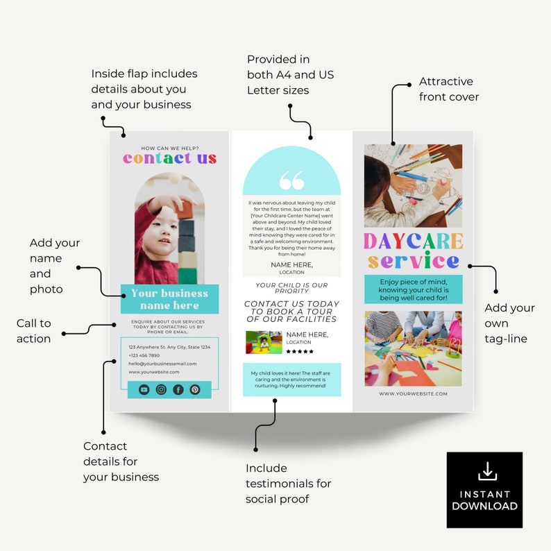 Childcare Trifold Canva Template Editable Folding Brochure Small ...