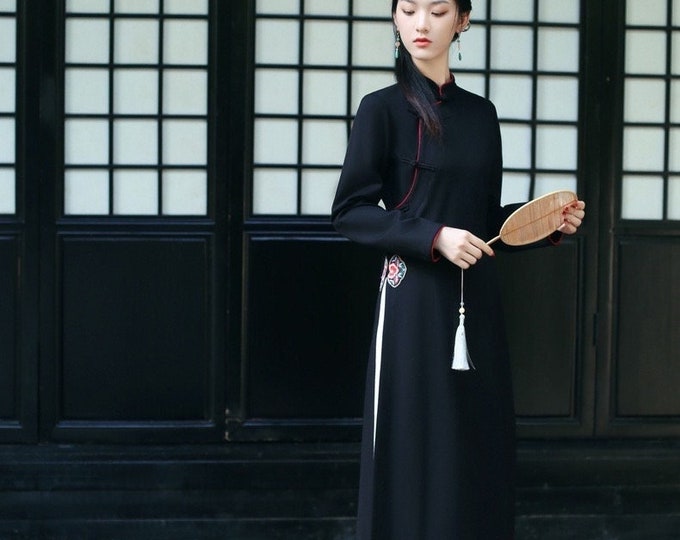 Black Velvet Chinese Frog Button Coat Modified Tang Suit Coat Black ...