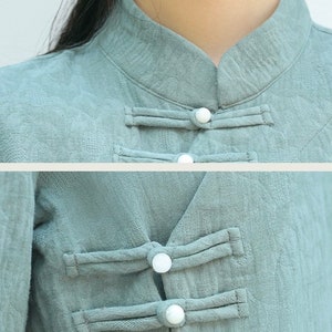 100% Cotton Pea Green Cheongsam Top Chinese Qipao Blouse Spring ...