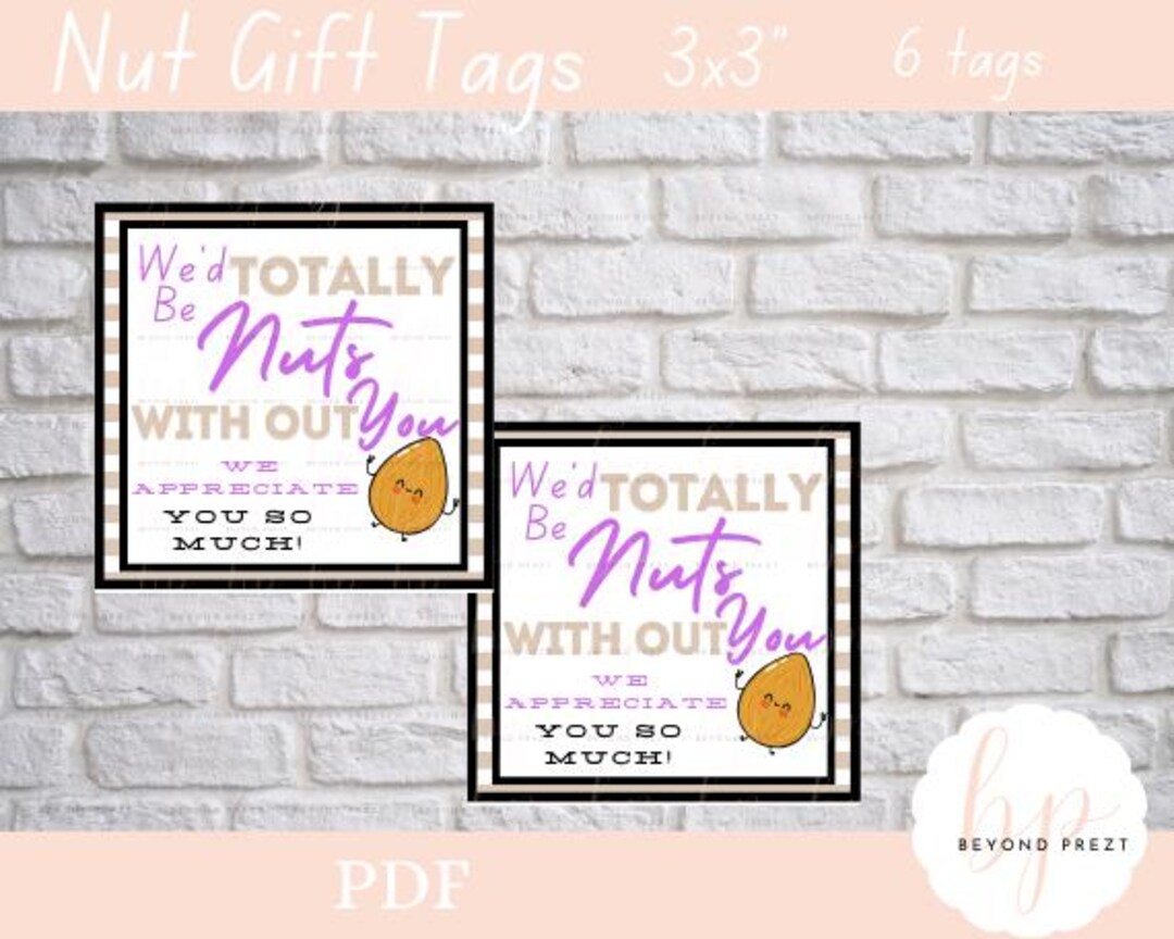 Nuts Gift Tag, Nut Thank You Gift Tag, Peanut Gift, Employee ...