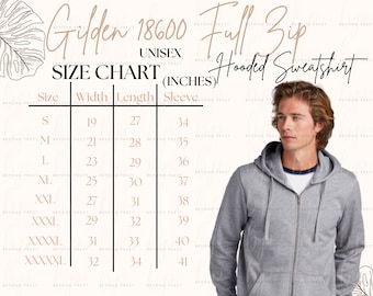 Gildan 18600 Full Zip Size Chart 18600 Hoodie Mockup Unisex Size Chart ...