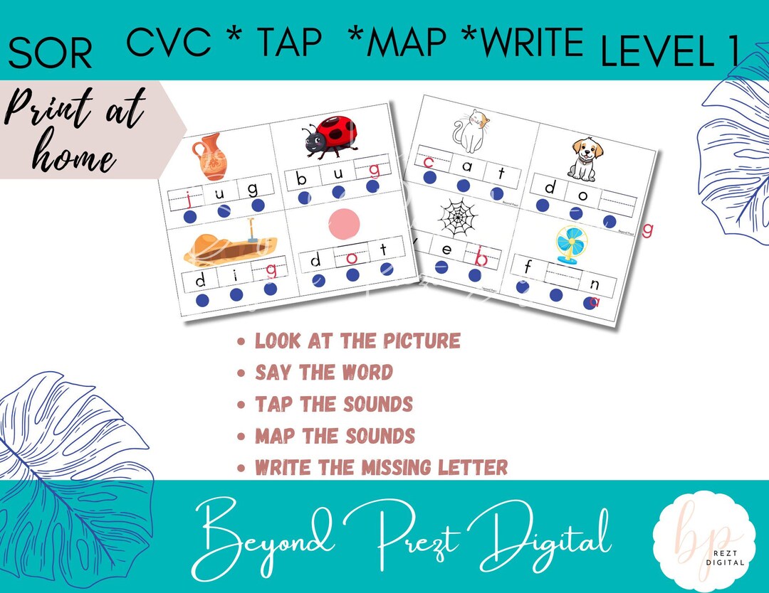 CVC Words Blending CVC Word Cards for Literacy Centers tap Map Write ...