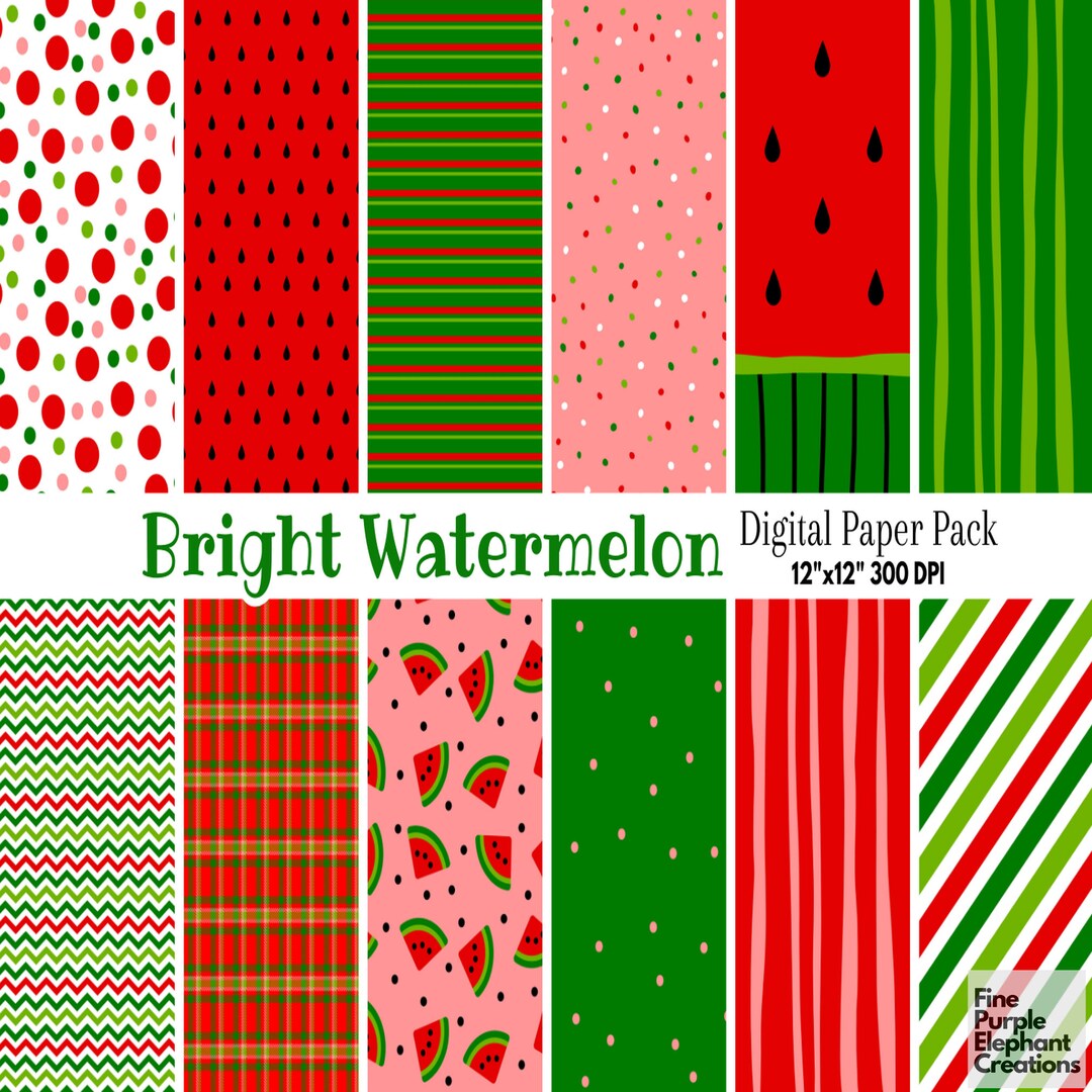 Bright Watermelon Digital Paper | Summer Themed Scrapbook | Fruit ...