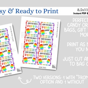 Printable Rainbow Summer Pop Fidget Toy Digital Paper Cards | Non-candy ...