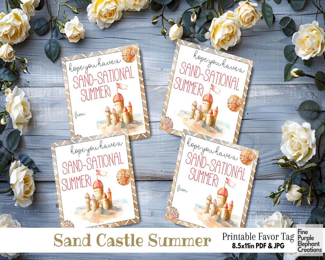 Watercolor Sand Castle Beach Printable Favor Tag Label- Personalized ...
