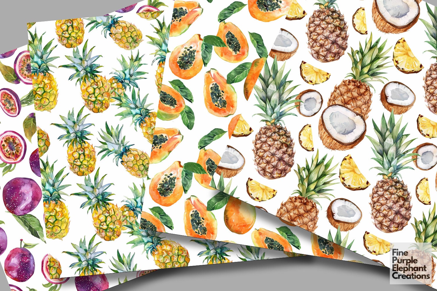 Watercolor Tropical Fruit Digital Paper | Summer BBQ Foodie Themed ...