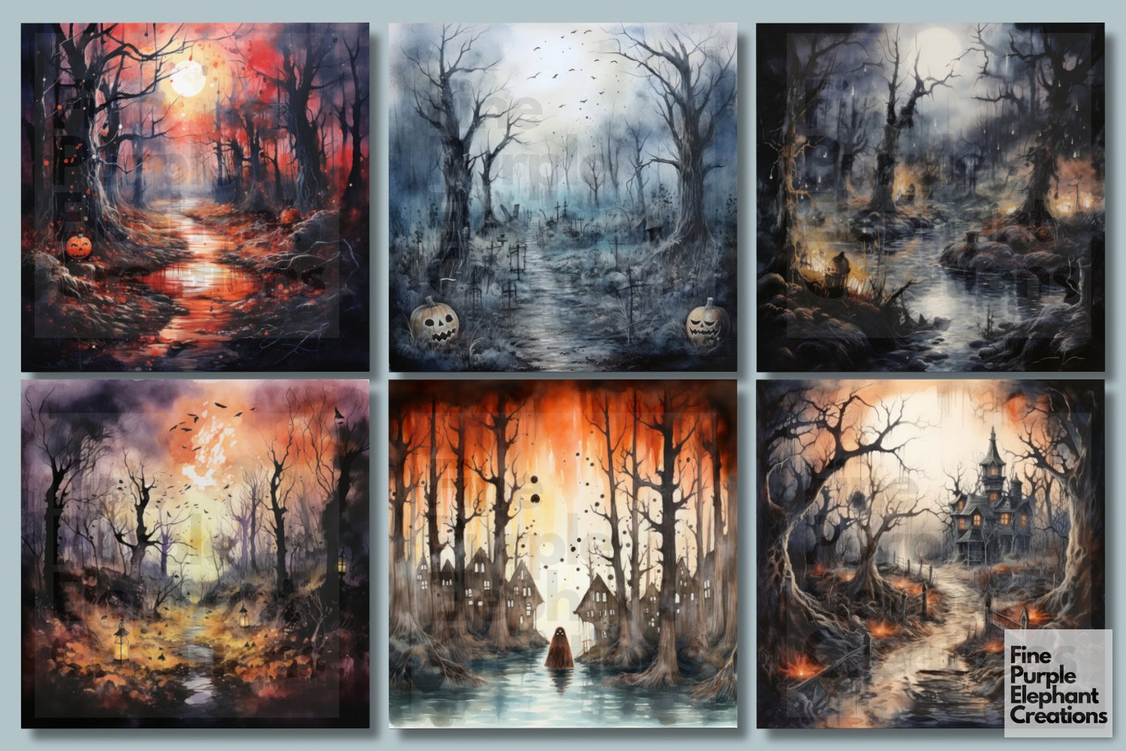 Haunted Watercolor Woods Digital Paper | Halloween Sublimation | HD ...