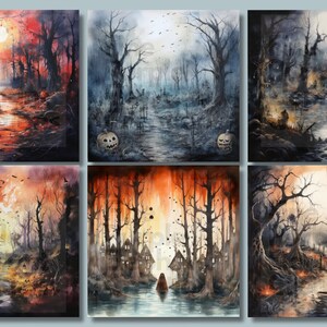 Haunted Watercolor Woods Digital Paper | Halloween Sublimation | HD ...
