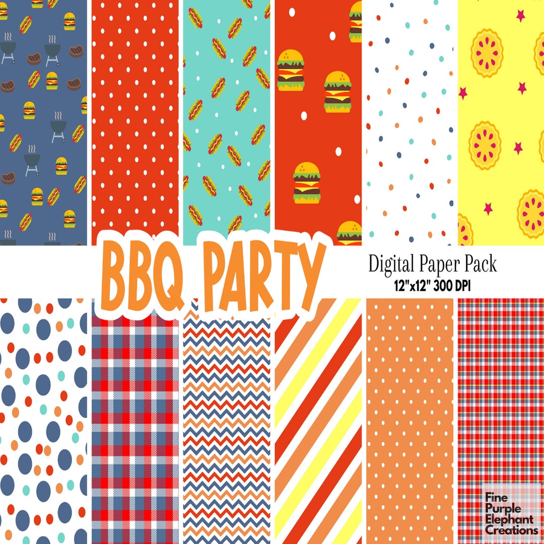 Summer BBQ Party Digital Paper | Picnic Scrapbook Paper | Hamburger ...
