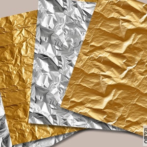Metallic Foil Textures Digital Paper Wrinkled Gold Silver Metal Foil ...