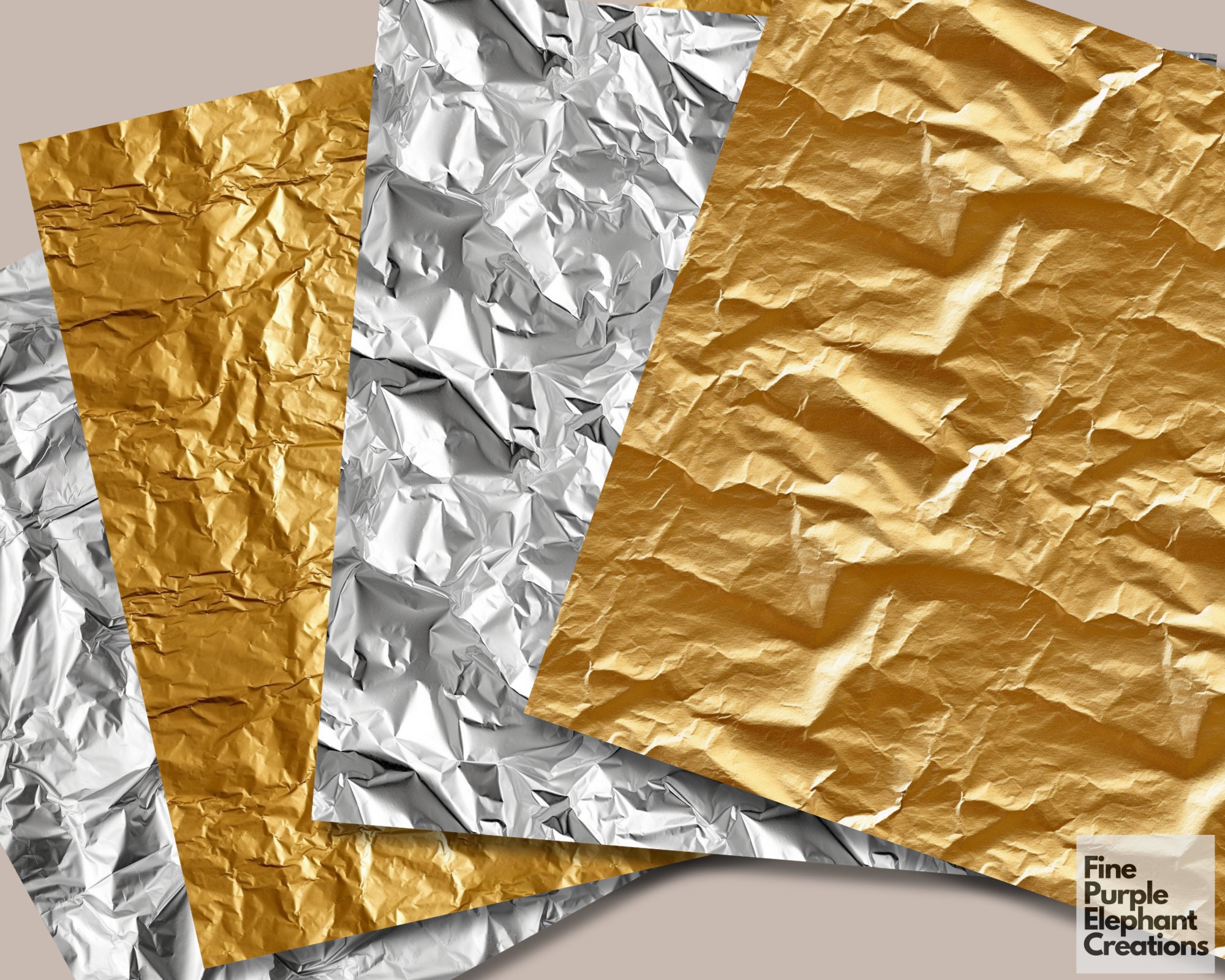 Metallic Foil Textures Digital Paper Wrinkled Gold Silver Metal Foil ...
