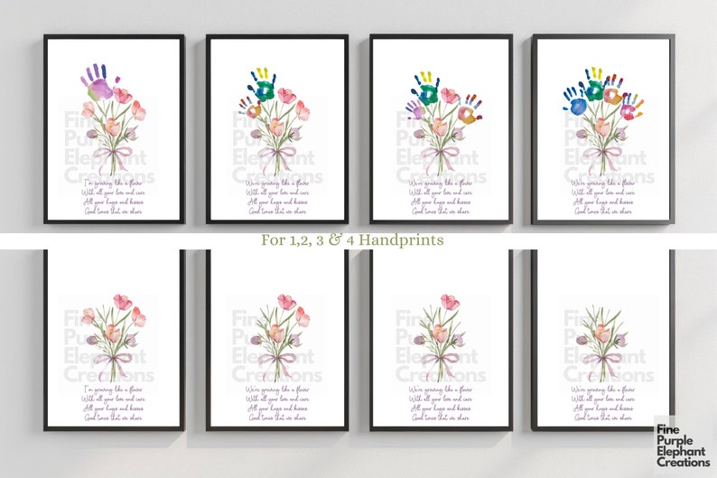 Custom Spring Flower 4 Handprint Digital Art Print | Mother Father Day ...
