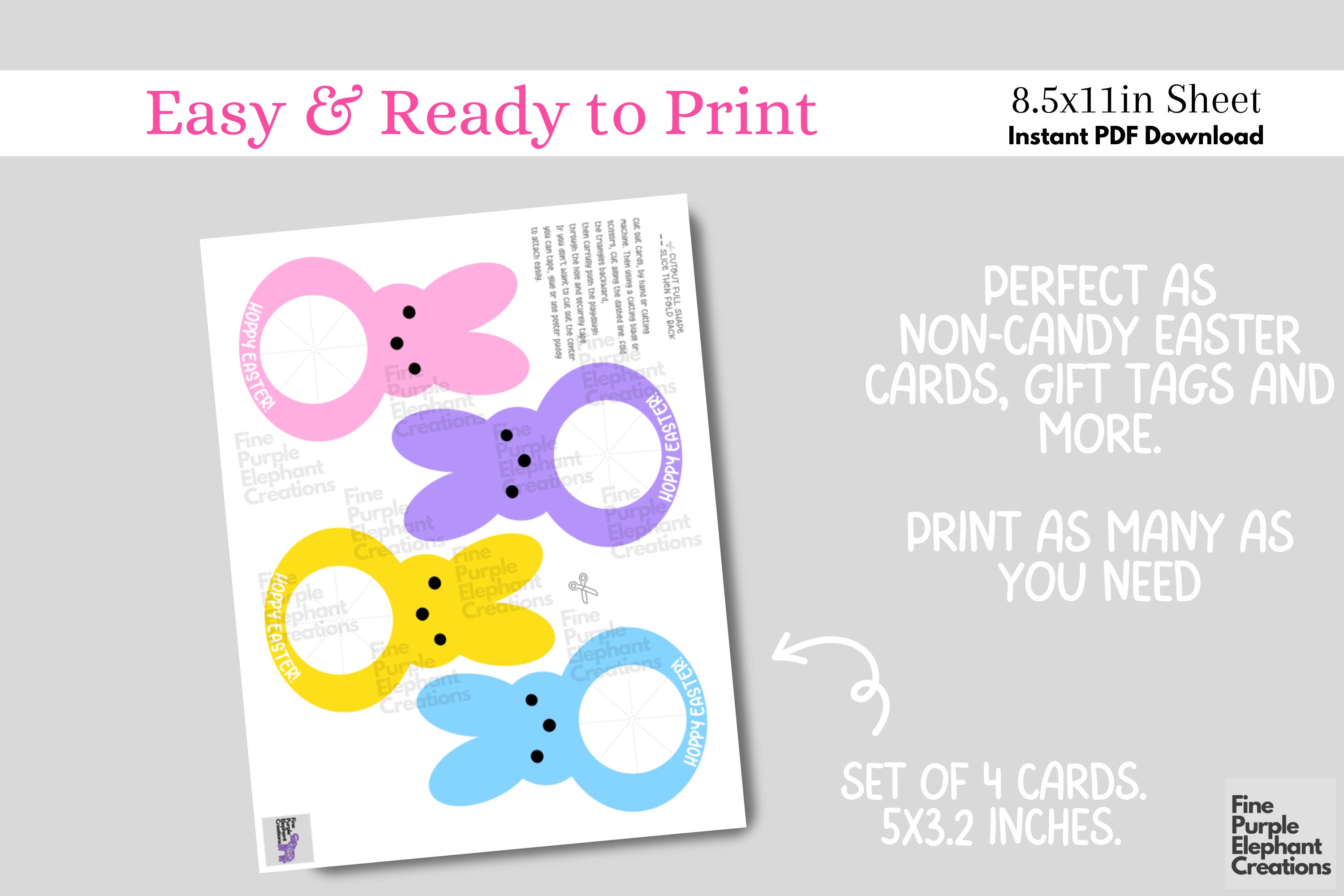 Printable Play Dough Easter Marshmallow Peep Bunny Digital Paper Cards ...