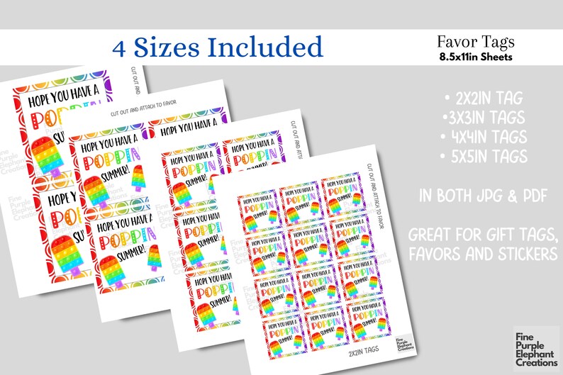 Printable Rainbow Summer Pop Fidget Toy Digital Paper Cards | Non-candy ...