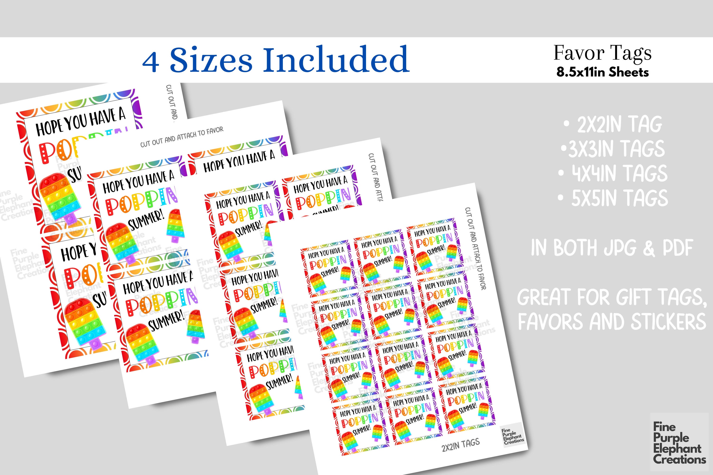 Printable Rainbow Summer Pop Fidget Toy Digital Paper Cards | Non-candy ...