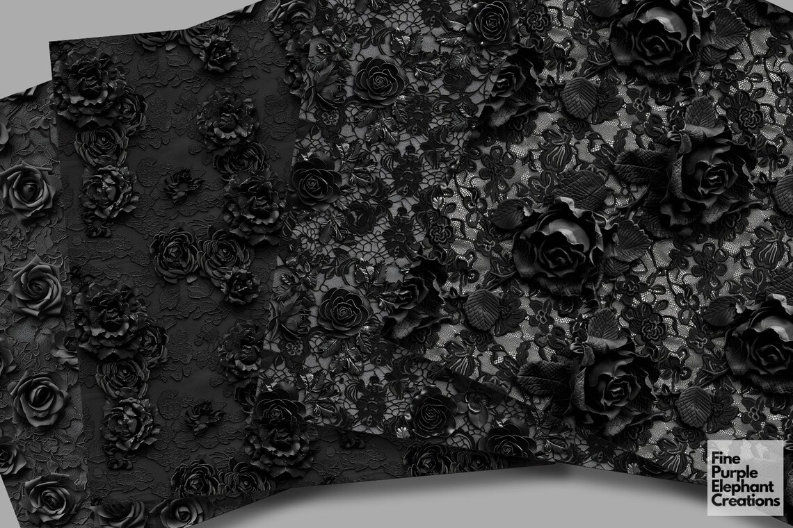 Gothic Black Rose Lace Digital Paper -romantic Dark Wedding Sublimation ...