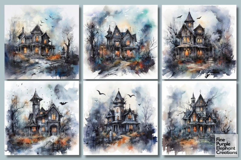 Watercolor Haunted House Digital Paper | Halloween Sublimation | HD ...