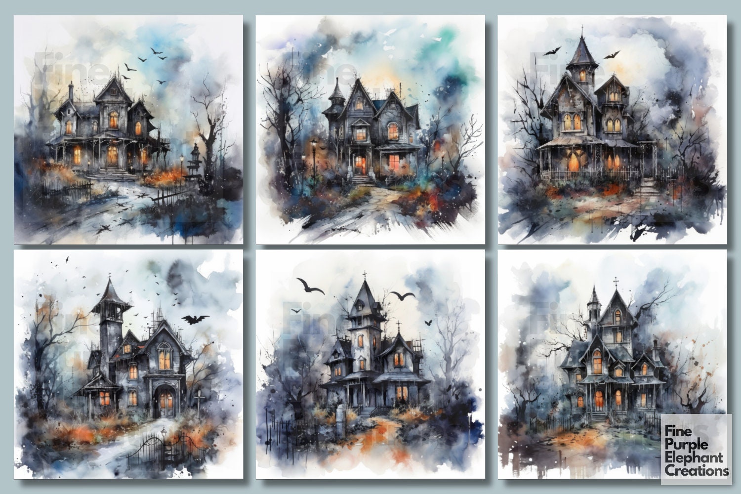 Watercolor Haunted House Digital Paper | Halloween Sublimation | HD ...