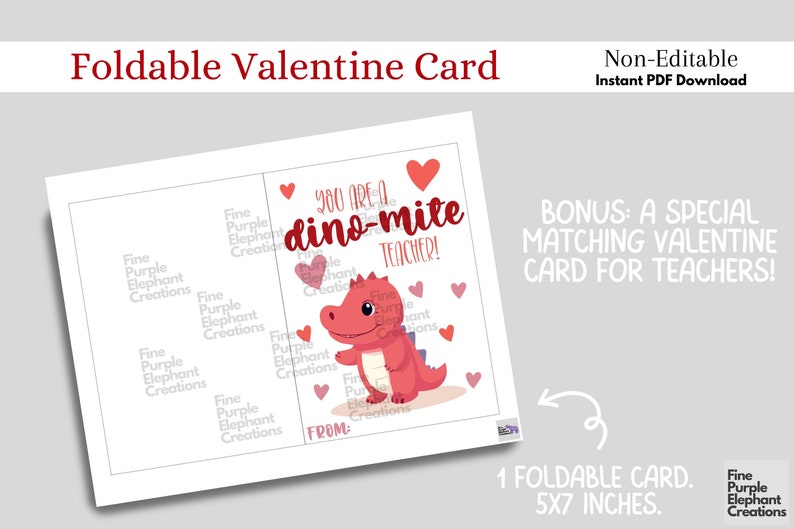 Printable Kids Dinosaur Valentine Digital Paper Cards Cute Heart Animal ...