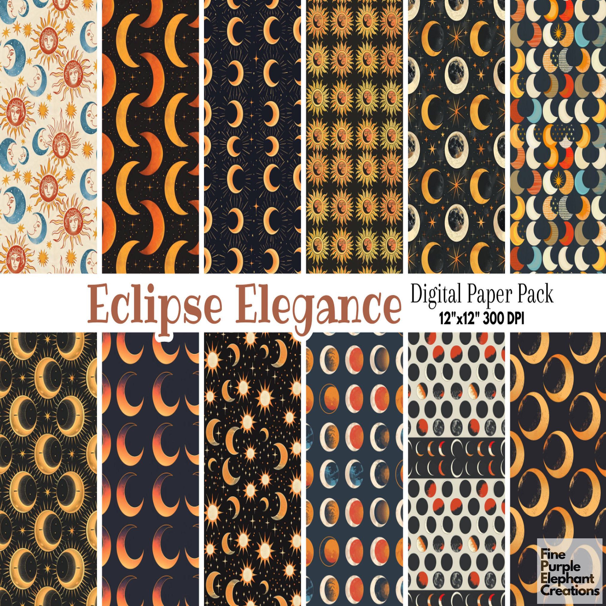 Ancient Total Solar Eclipse Digital Paper | Cosmic Celestial Event ...