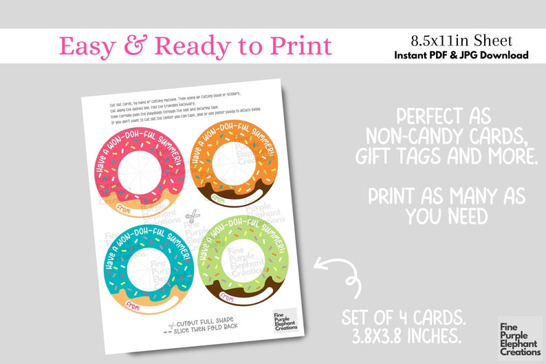 Printable Play Dough Donut Summer Digital Paper Card -doughnut Non ...