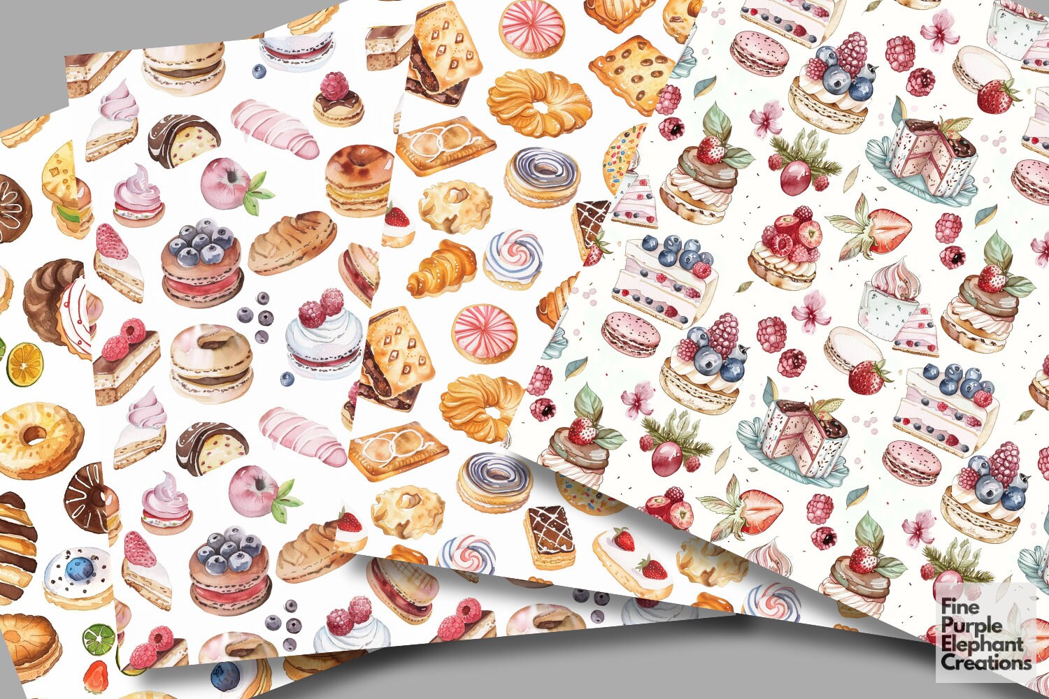 Watercolor Parisian Pastry Dessert Digital Paper - Recipe Scrapbook ...