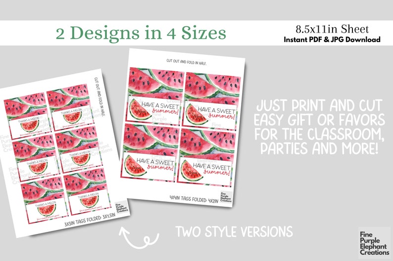 Watercolor Watermelon Fruit Printable Treat Bag Topper Card - Favor End ...