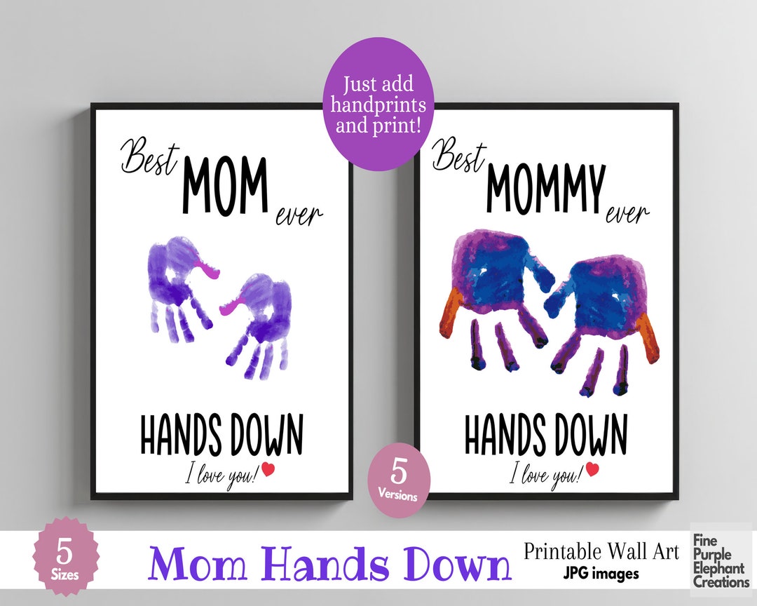 Custom Best Mom Hands Down Handprint Digital Art Print | Mother Father ...