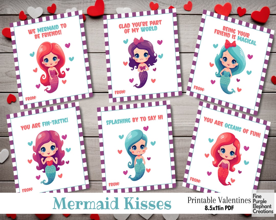 Printable Kid Magical Mermaid Valentine Digital Paper Cards School ...