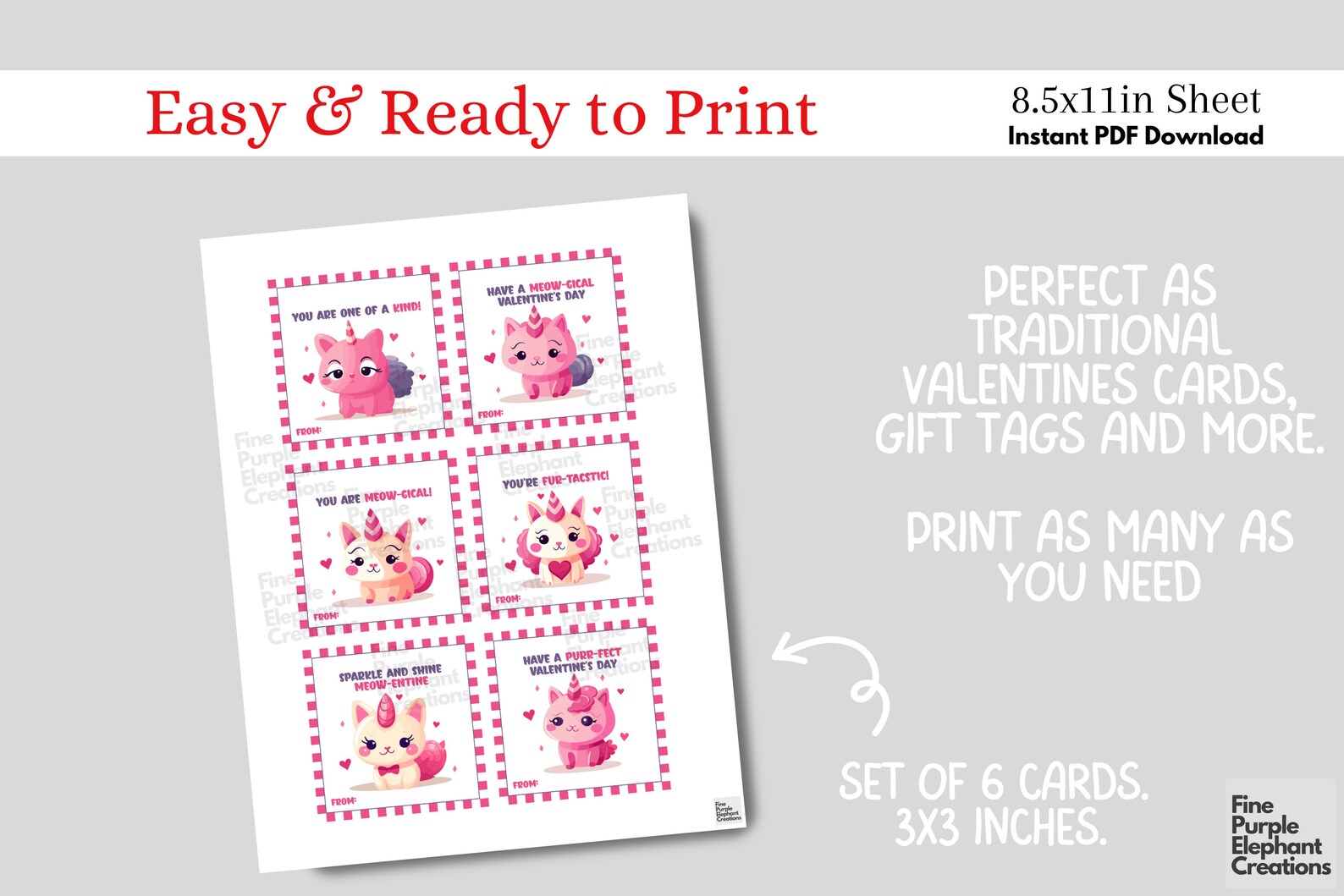 Printable Kid Pastel Rainbow Magical Kittycorn Valentine Digital Paper ...