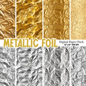 Metallic Foil Textures Digital Paper Wrinkled Gold Silver Metal Foil ...