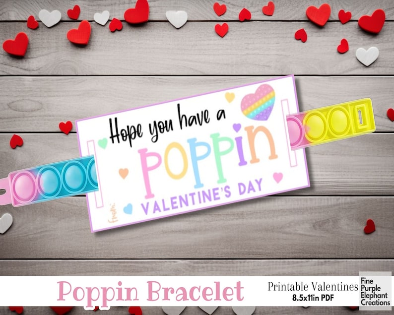 Printable Kids Poppin Bracelet Valentine Digital Paper Cards | Non ...