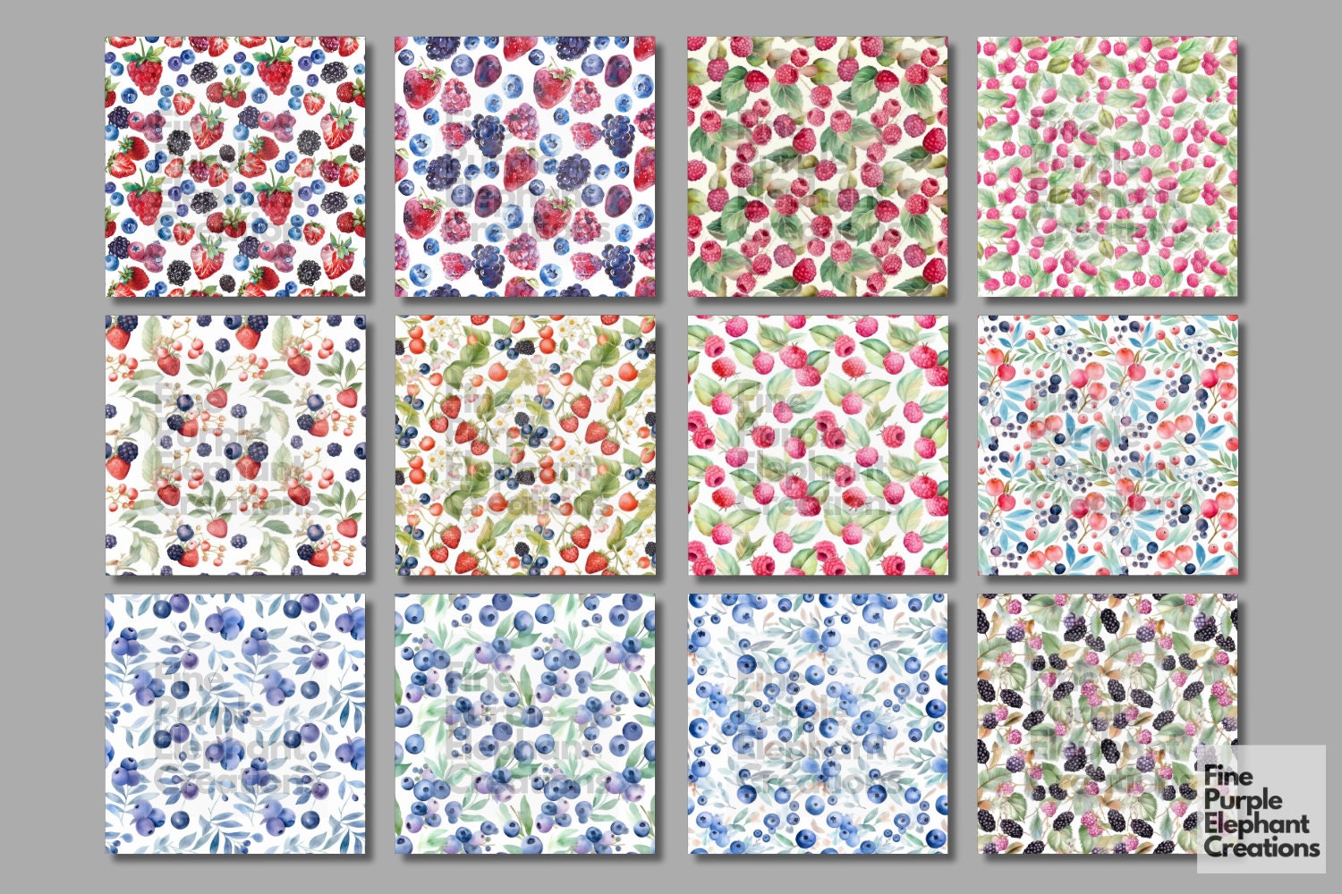 Watercolor Berry Digital Paper Summer Berries Scrapbook Kitchen ...