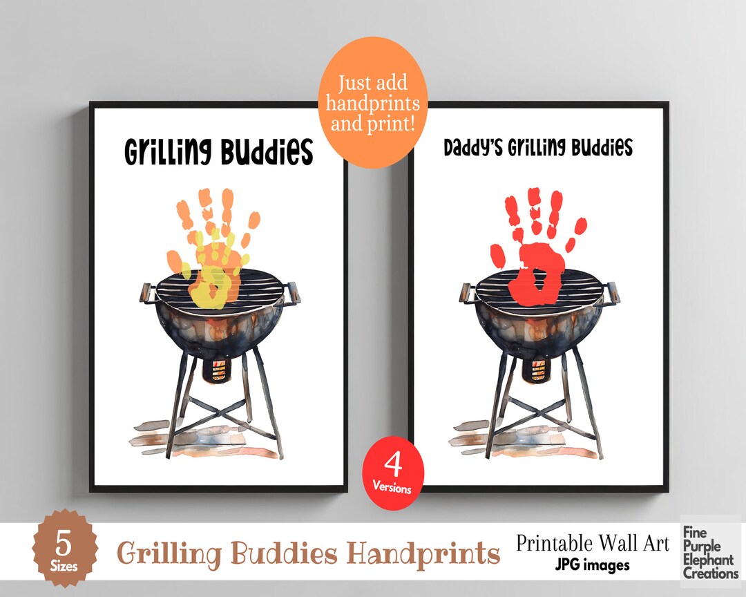 Custom BBQ Grill Buddies Handprint Digital Art Print | Father's Day ...