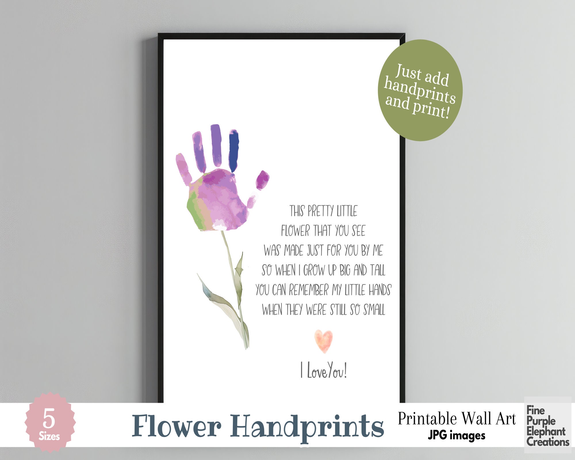 Custom Flower Stem Handprint Digital Art Print Mother Father Day ...