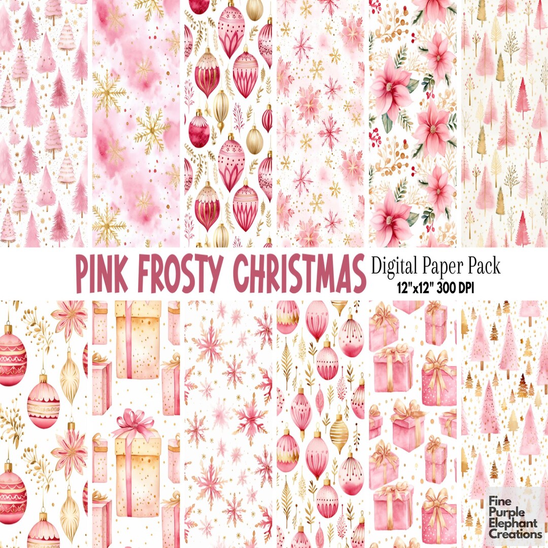 Watercolor Pink Gold Christmas Digital Paper Holiday Sublimation HD ...