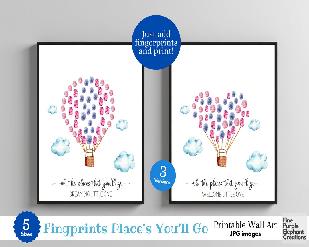 Custom Places That You'll Go Hot Air Balloon Fingerprint Digital Art ...