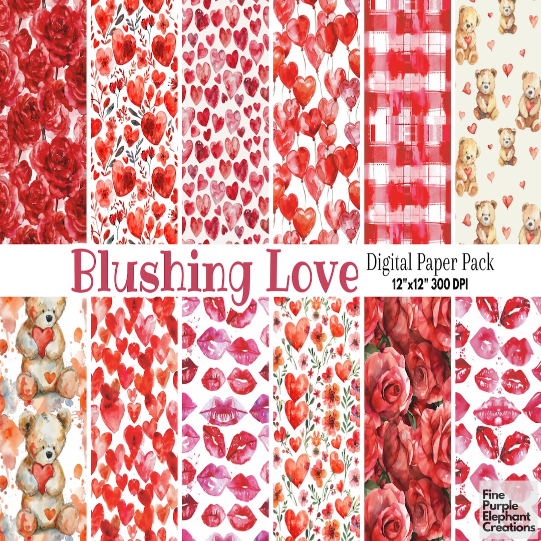 Cute Red Valentine Digital Paper | Printable Heart Scrapbook Background ...