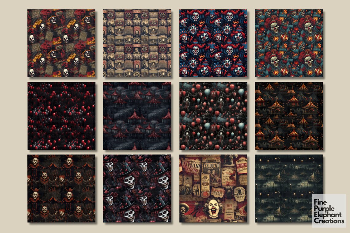 Scary Circus Digital Paper | Halloween Sublimation | Creepy Printable ...
