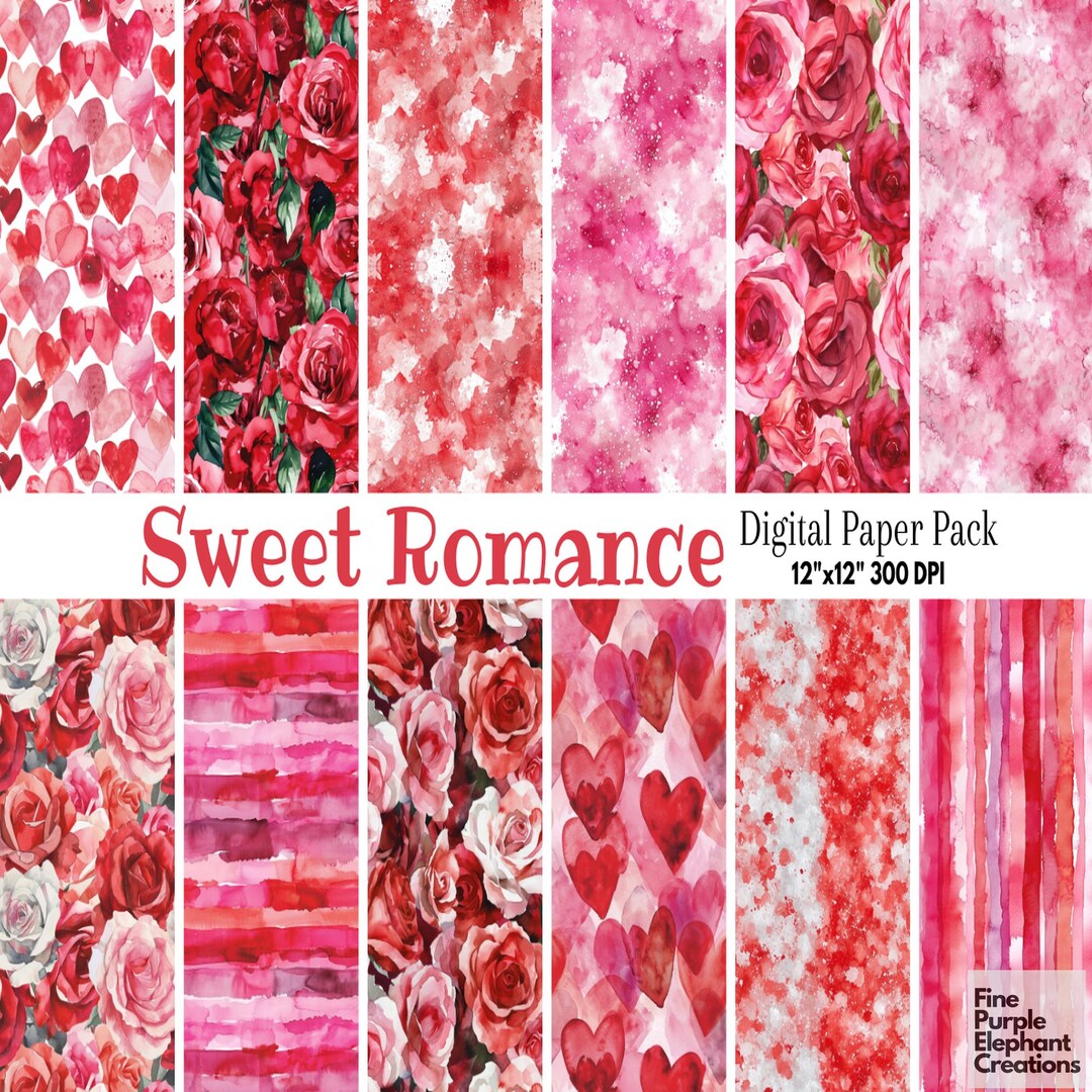 My Sweet Valentine Digital Paper Printable Heart Scrapbook Background ...